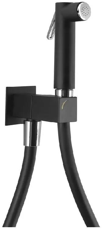 Sapho Ventily - Nástěnný ventil s ruční bidetovou sprškou, hranatý, černá mat SG108NE