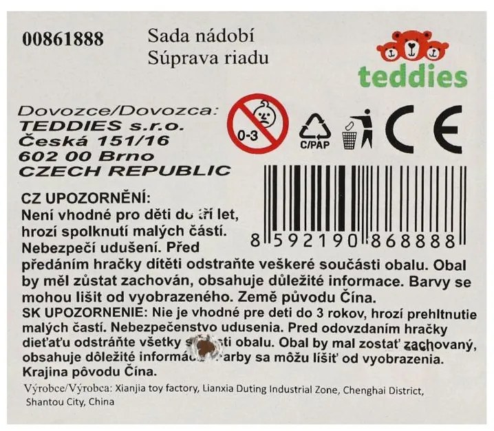 Teddies Sada nádobí a potravin s podnosem plast v sáčku 22x30cm