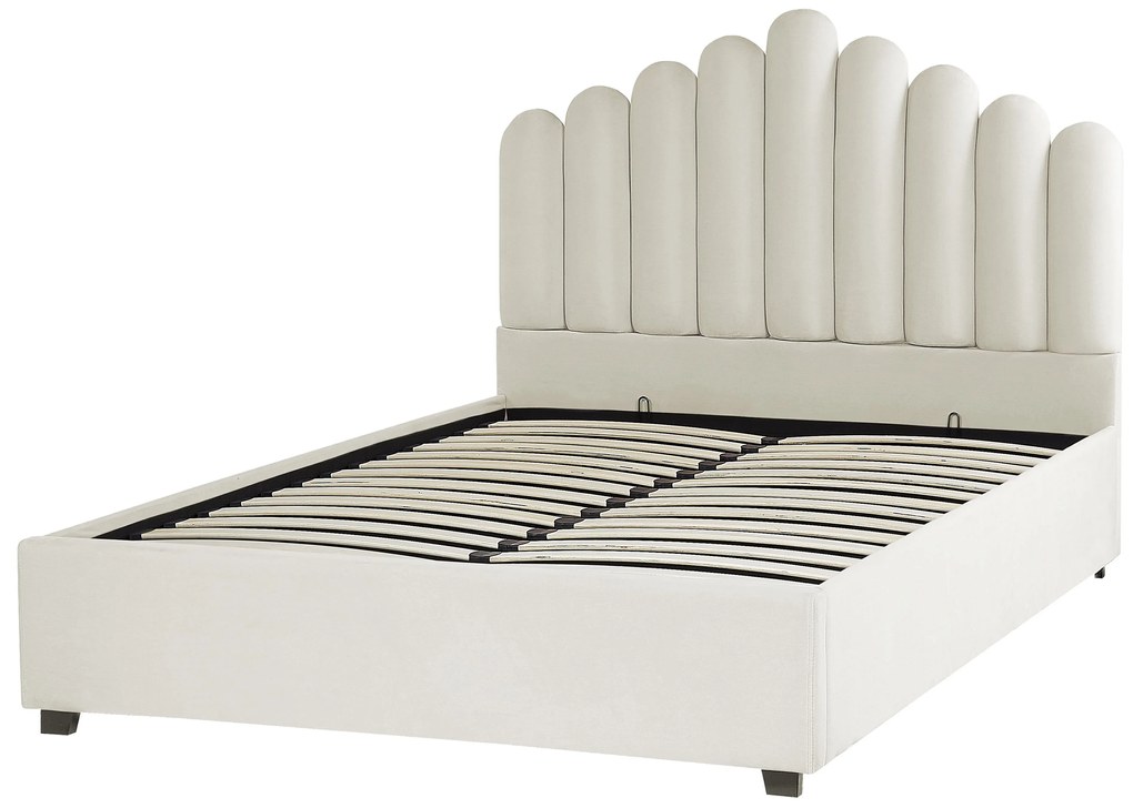 Sametová postel s úložným prostorem 140 x 200 cm krémová VINCENNES Beliani