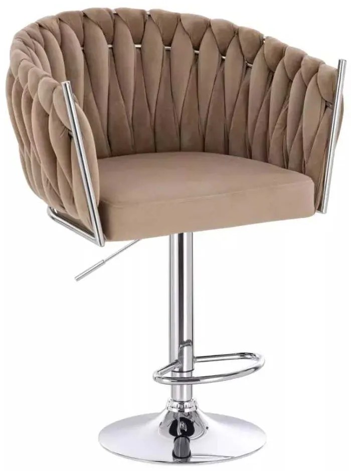 LuxuryForm DESIGN Barová židle NORDEN VELUR na stříbrné kulaté podstavě - latte