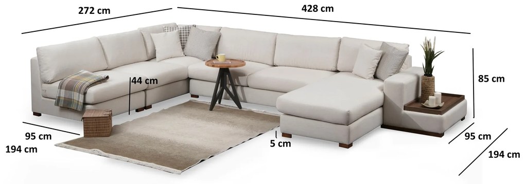 Rohová sedačka se stolkem Bellona 428 cm béžová - levá