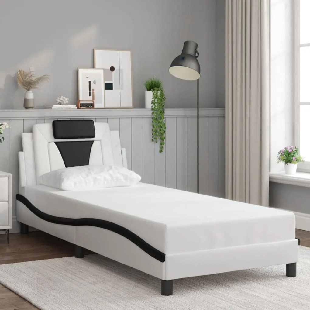 Rám postele Viana bez matrace bílý a černý 90x190 cm umělá kůže 3208067