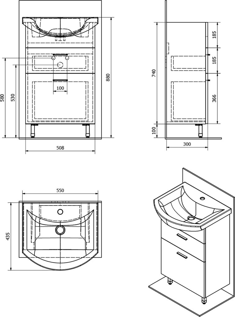 Aqualine Zoja 51051A umyvadlová skříňka 50,5 x 74  x 30 cm bílá