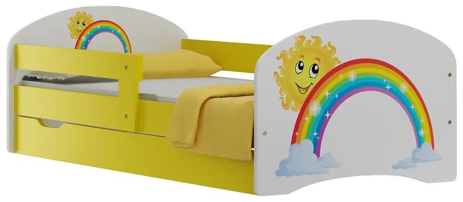 Dětská postel s motivem RAINBOW Rozměr: 160x80, Matrace: bez matrace, Barevná kombinace: ŽLUTÁ / BÍLÁ