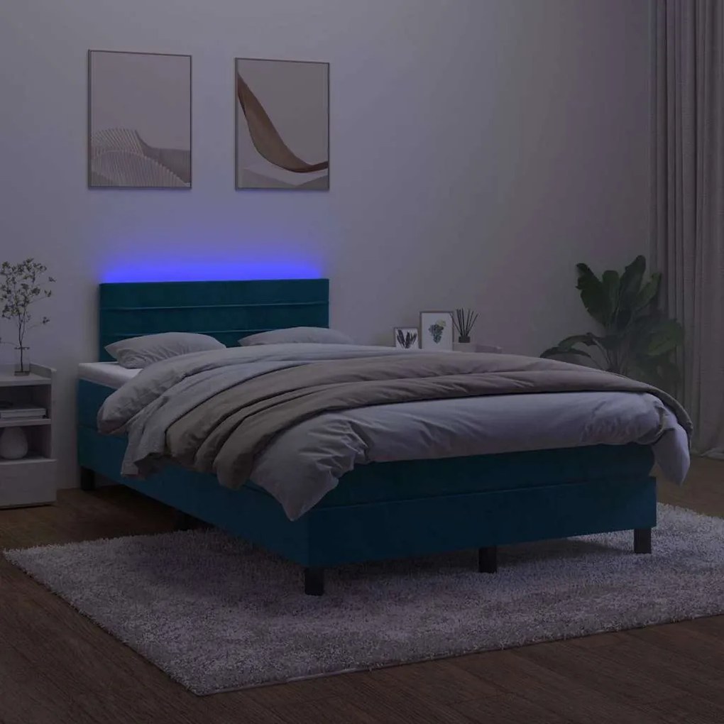 Box spring postel s matrací a LED tmavě modrá 120x200 cm samet 3134457