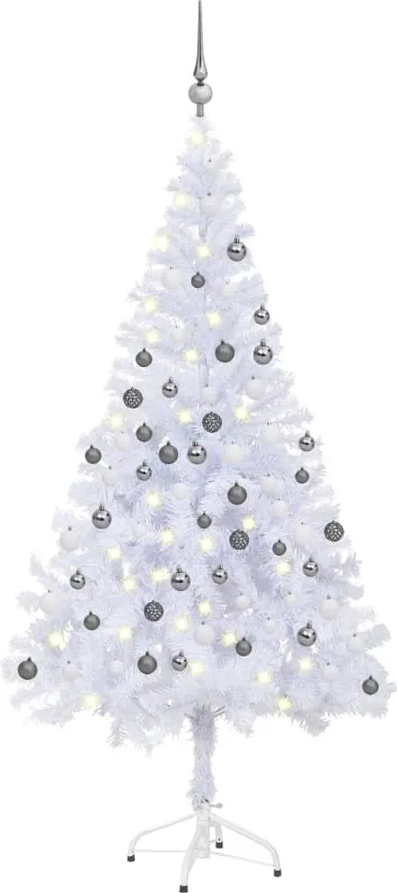 vidaXL Umělý vánoční stromek s LED a sadou koulí 120 cm 230 větviček [3077573] Barva: Bílo-zlatá