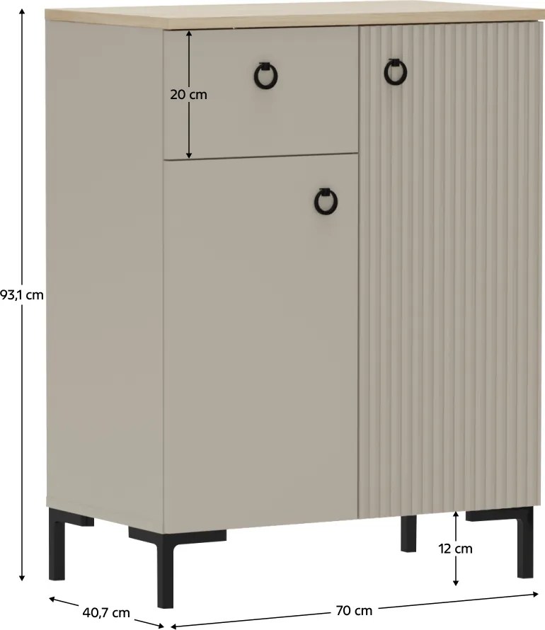 Kondela Komoda, šedohnědá Taupe/dub silverjack, DOMCA 2D1S