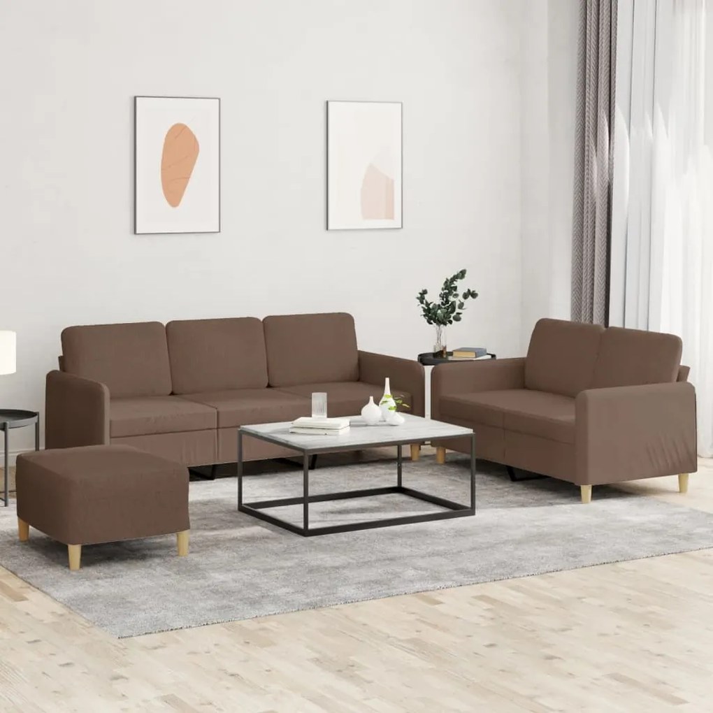 3dílná sedací souprava s poduškami hnědá textil 3202129