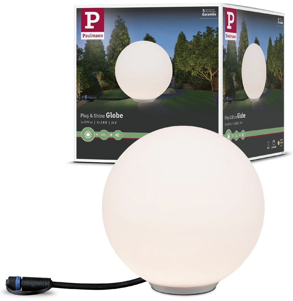 Paulmann 94177 Plug&Shine Globe, venkovní světelný objekt 2,8W LED 3000K, prům.20cm, IP67