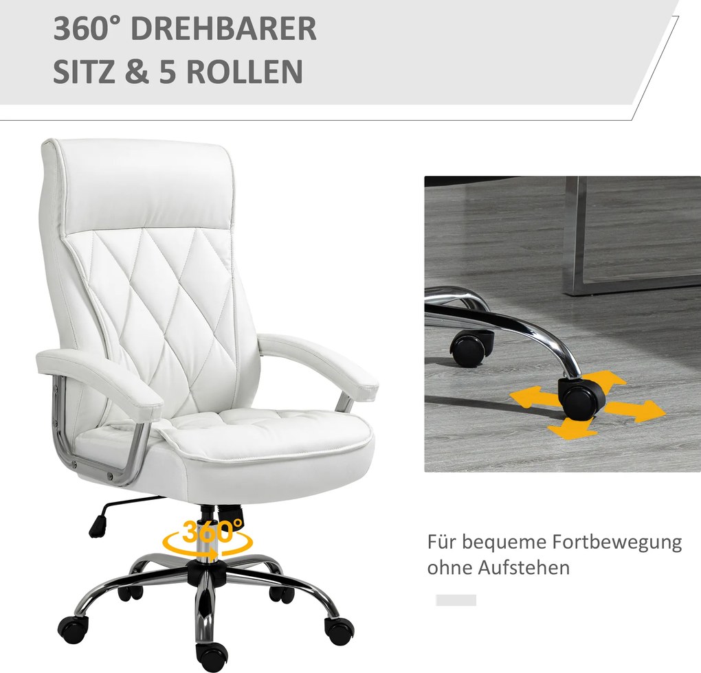 Kancelářská židle Vinsetto imitace kůže, ergonomická kancelářská židle, otočná židle s houpací funkcí, výškově nastavitelná, bílá| Aosom
