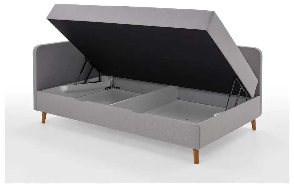 Světle šedá čalouněná jednolůžková postel s úložným prostorem 90x200 cm Cabana – Meise Möbel