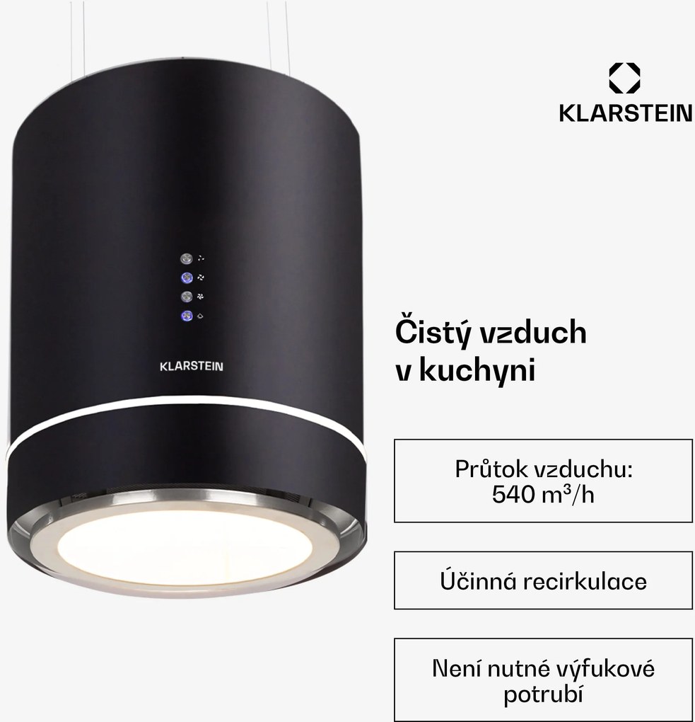 Klarstein Tron Ambience, digestoř, 40 cm, ostrůvková, 521 m³/h, LED, černá