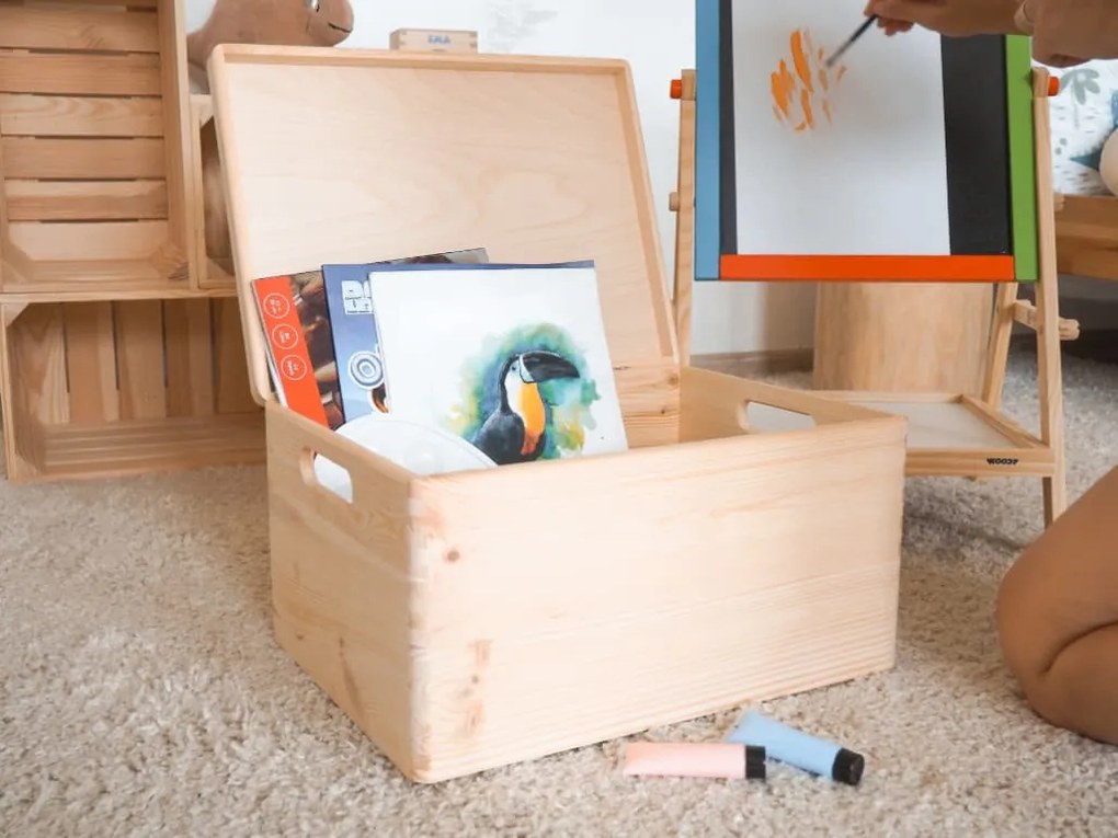 ČistéDřevo Dřevěný box s víkem 40 x 30 x 23 cm