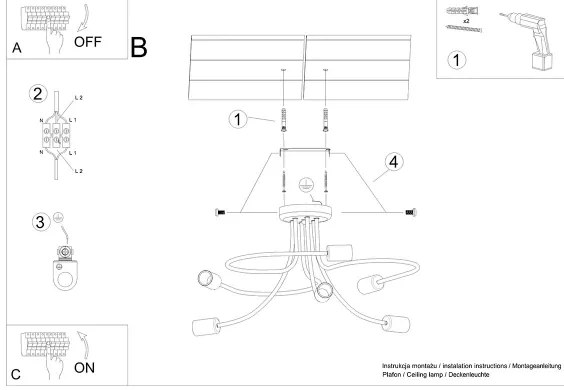 Sollux SL.1456 - Lustr na tyči LEVAR 6xE27/15W/230V černá