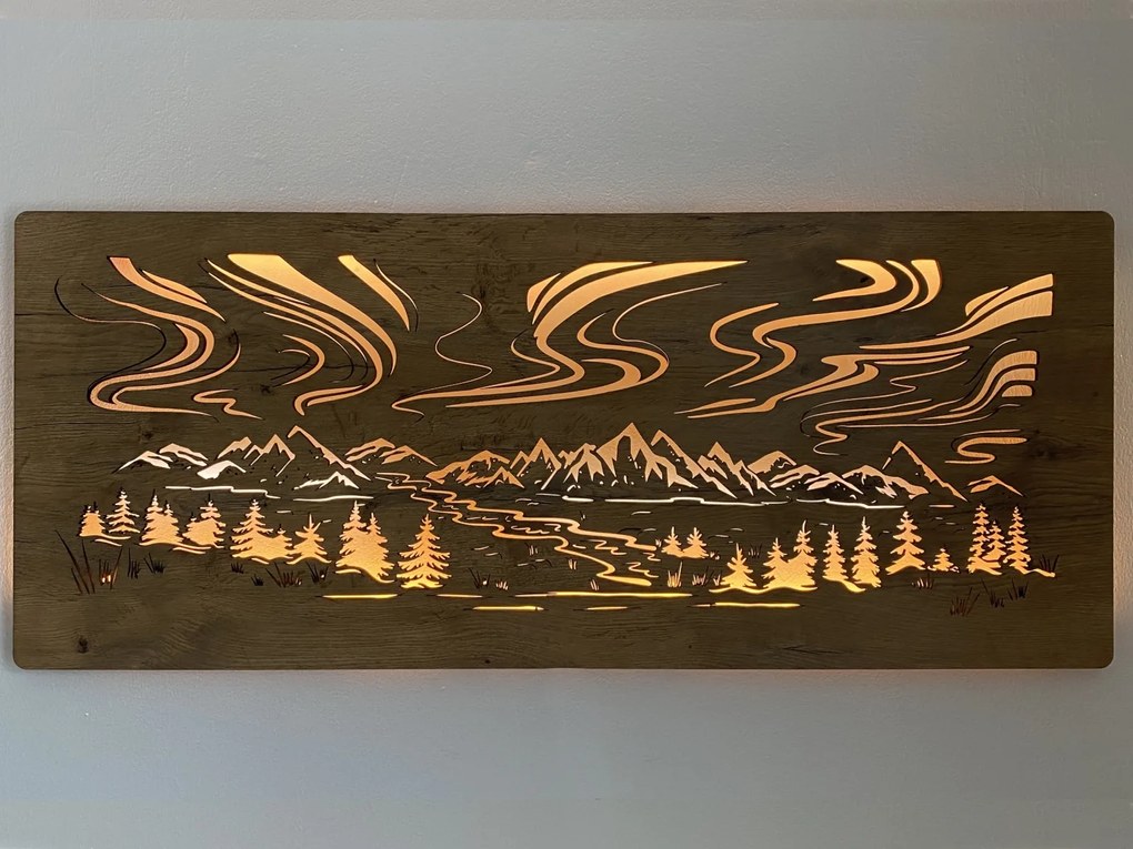 Li-Go "Polární záře" světelný RGBW obraz 230V 120x50cm provedení povrchu: dub světlý
