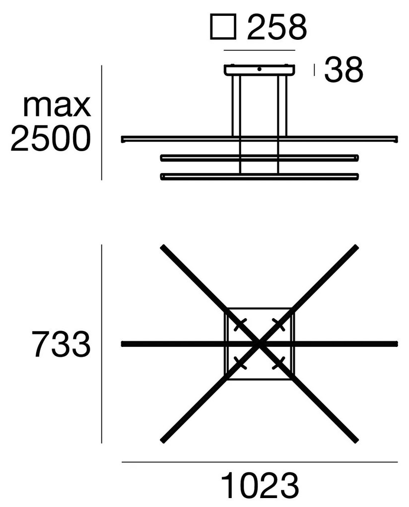 Linea Light 8206 Straight_P3, černé subtilní svítidlo nad stůl, 34W LED 2700K, 102x73cm
