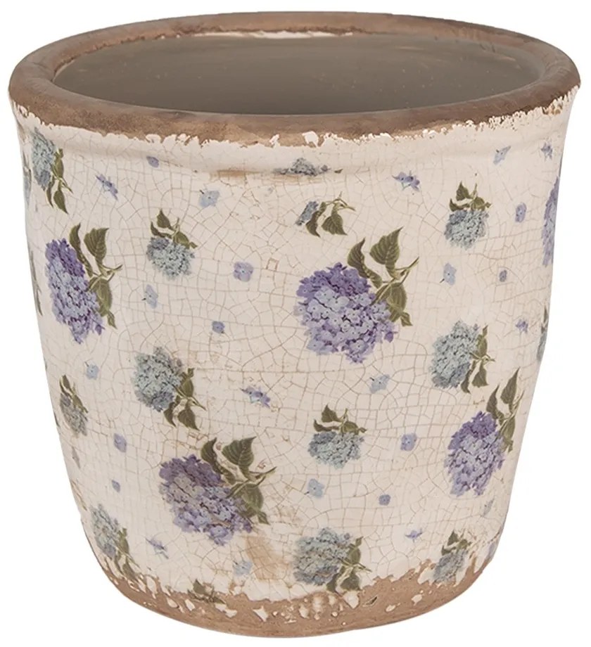 Béžový keramický obal na květináč s květy hortenzie Lilla M - Ø14*13 cm