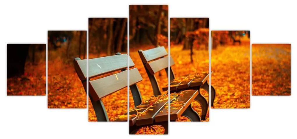 Obraz lavičky v podzimu (210x100 cm)