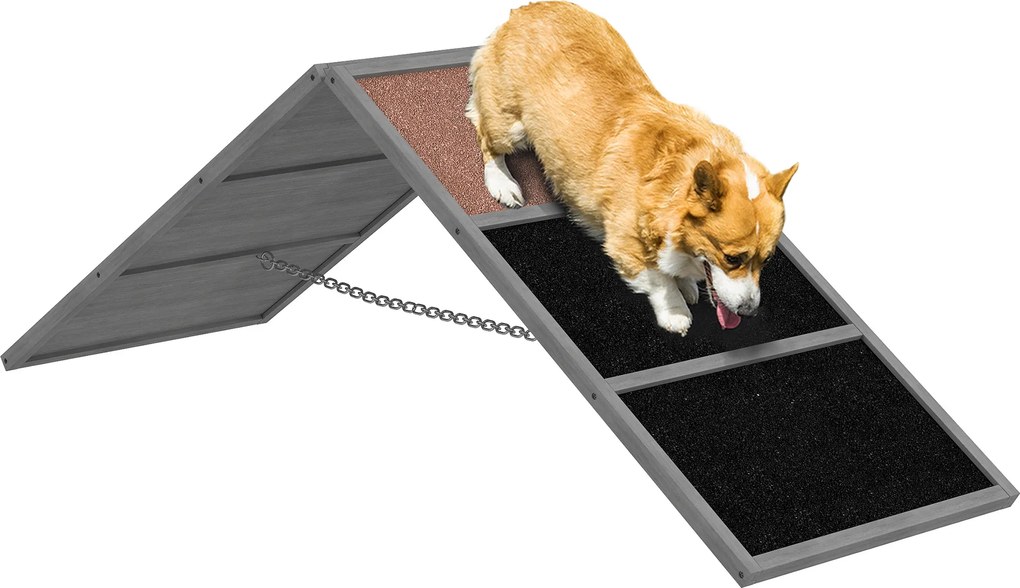 PawHut Rampa pro psí sporty, vybavení pro psí sporty, rám ve tvaru písmene A, protiskluzový povrch, 173 x 59 x 66 cm, šedá barva
