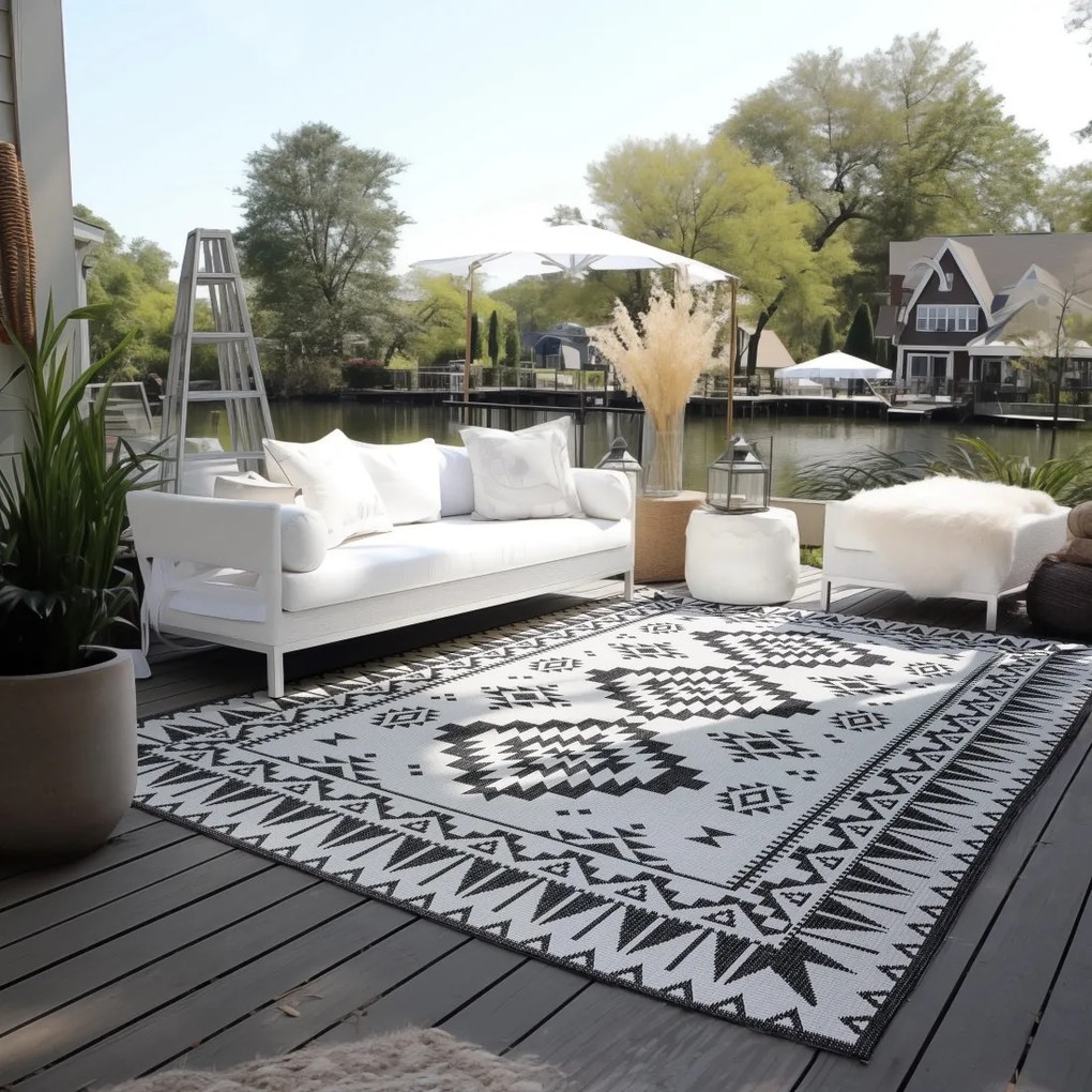 ELLE Decoration, Kusový koberec Gemini 106019 Black z kolekce Elle – na ven i na doma, 200x290, černobílá, chodba / předsíň