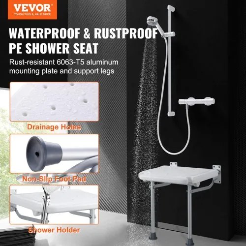 skládací sedátko do sprchy PE 39,9 × 37,6 cm nástěnná sprchová lavice 226,8 kg