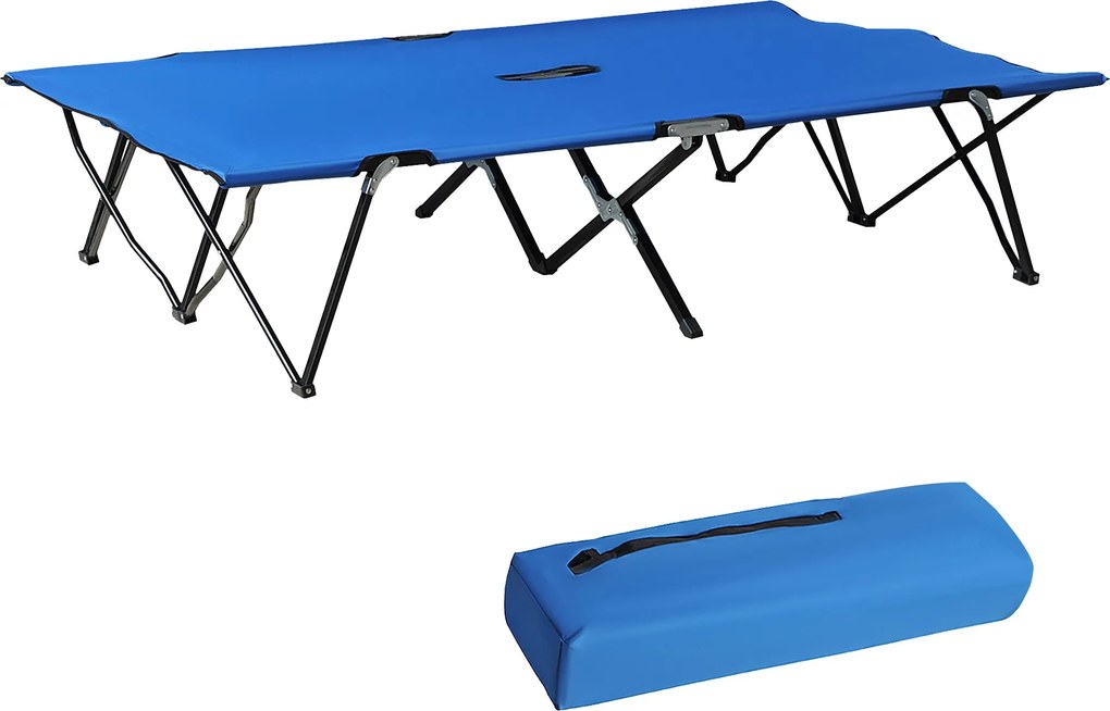 Outsunny Skládací Kempovací Postel pro 2 Osoby, Dvojitá Kempovací Postel s Nosností až 136 kg, Ocelový Oxford Modrá+Černá 193 x 125 x 40 cm | Aosom