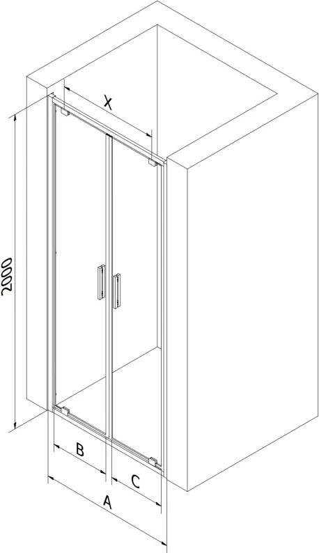 Mexen Exo, dvojité křídlové sprchové dveře 90x200 cm, 6mm čiré sklo, černý profil, 8182-090-000-70-00