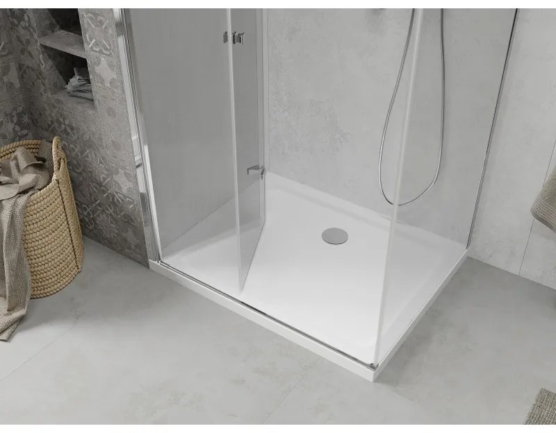 Mexen Lima skládací sprchový kout 90 x 100 cm, Průhledné, Chromovaná + sprchová vanička Flat - 856-090-100-01-00-4010