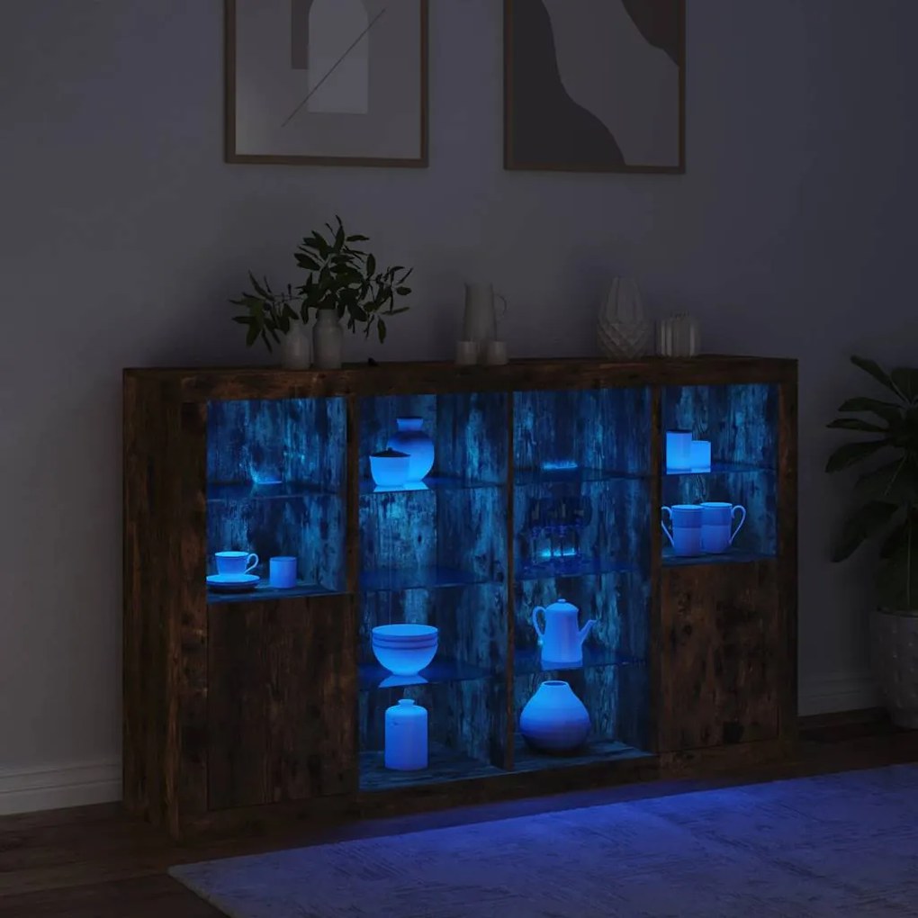 Příborníky s LED osvětlením 3 ks kouřový dub kompozitní dřevo 3209139