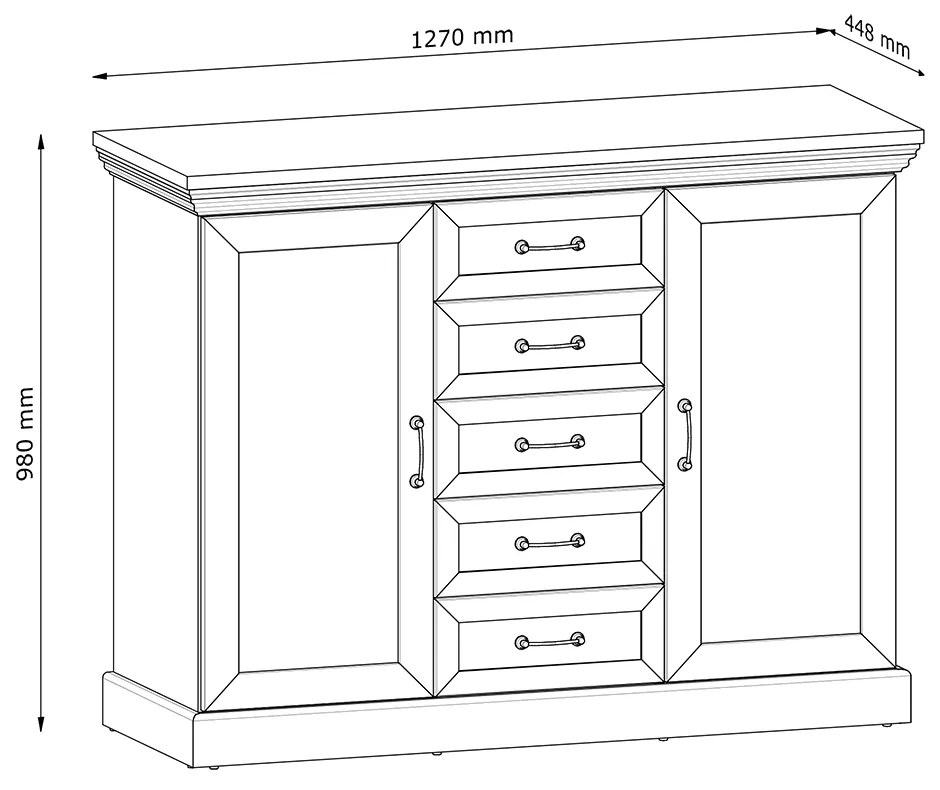 ROYAL r | komoda K2D | 127 cm | borovice nordická/dub dziki