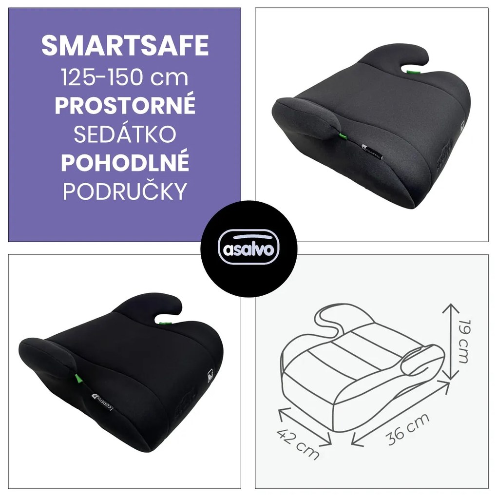 Asalvo SMARTSAFE podsedák 125-150 bez isofixu, black