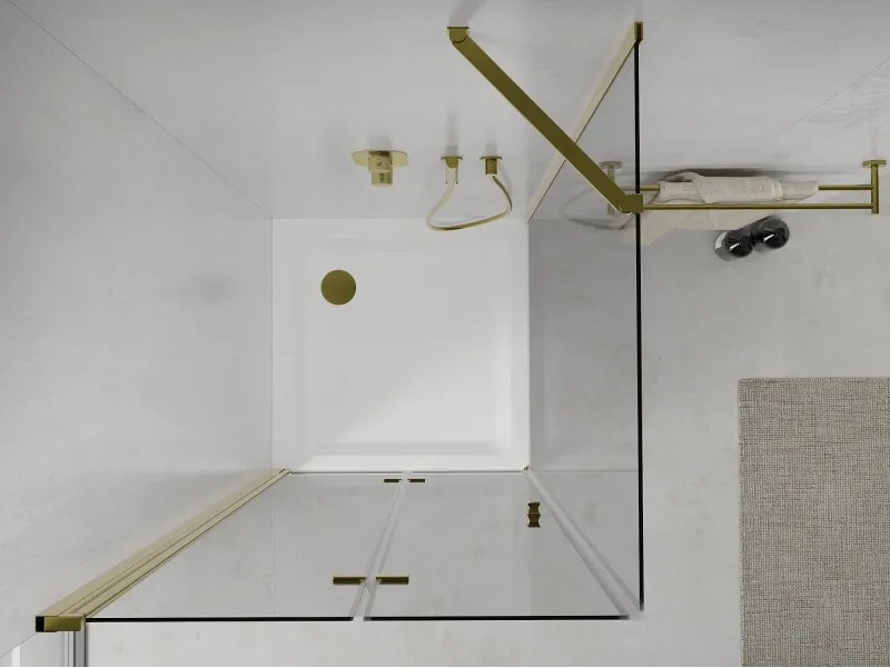 Mexen Lima sprchový kout 90x90cm, 6mm sklo, zlatý profil - čiré sklo + Slim sprchová vanička - 856-090-090-50-00-4010