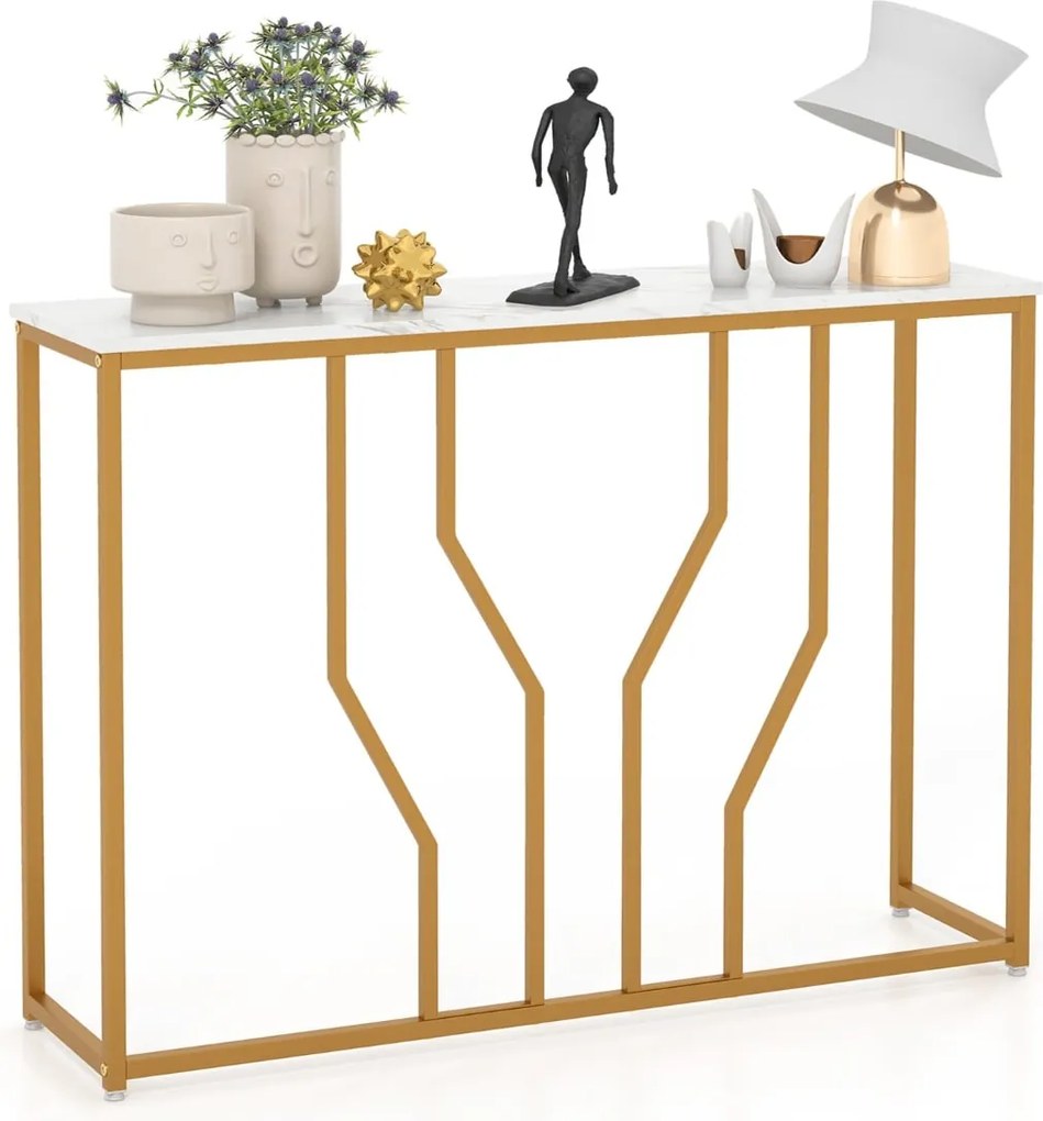Costway Konzolový stolek s geometrickým kovovým rámem zlatá + – 110 × 30 × 80 cm