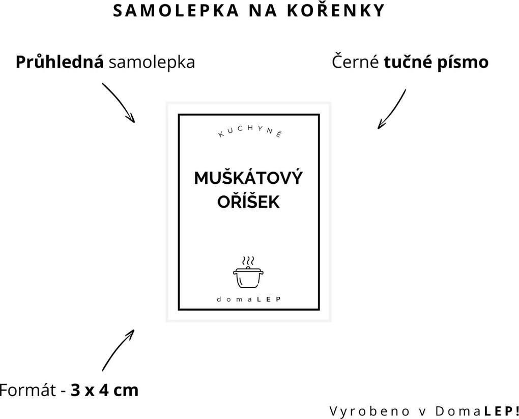 MUŠKÁTOVÝ OŘÍŠEK - Samolepka na kořenky 3 x 4 cm - DomaLEP varianta: BÍLÁ - základní písmo