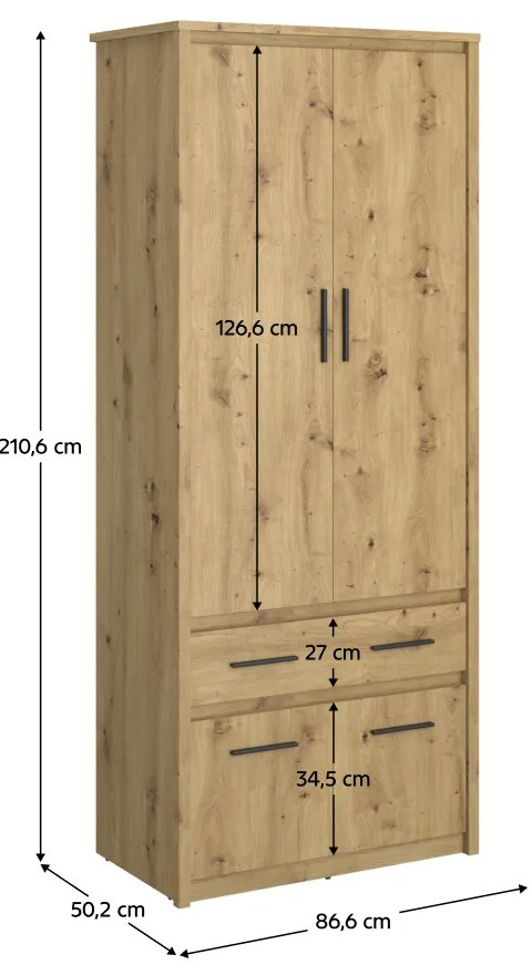 Kondela Skříň 4D1S/50, dub artisan, AIRON