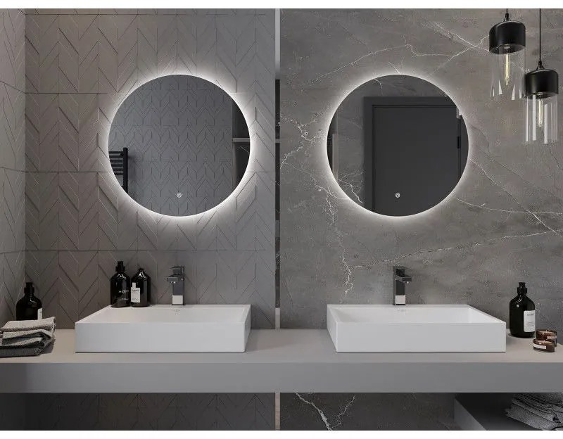 Mexen Erg, kulaté LED podsvícené koupelnové zrcadlo 60 cm, 6000K, topná podložka proti zamlžování, 9823-060-060-611-00