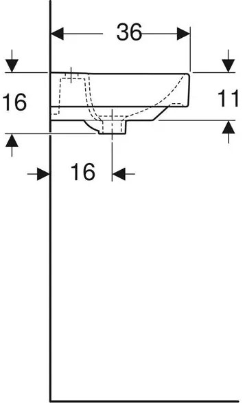 Geberit Smyle Square Umývátko s asymetrickým přepadem 45 cm, 500.222.01.1