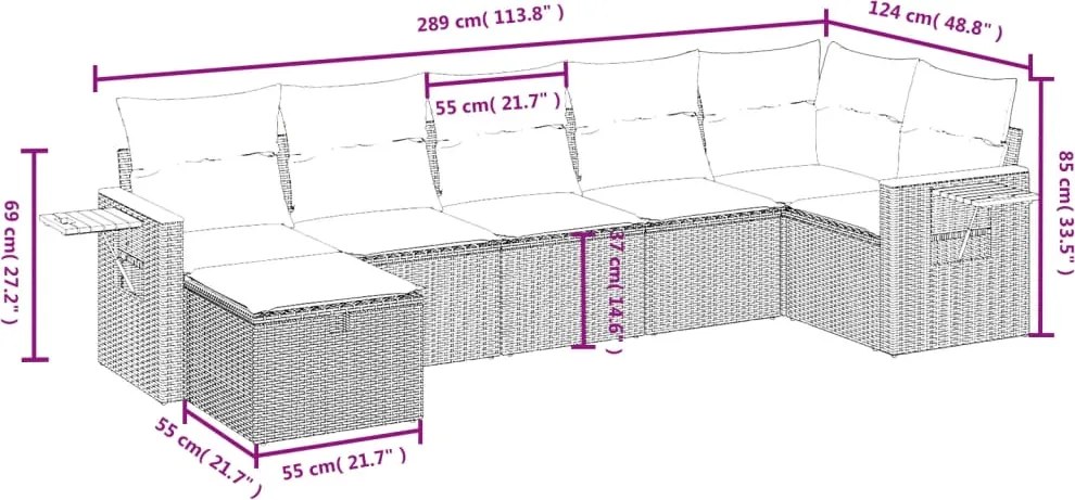 7dílná zahradní sedací souprava s poduškami černá polyratan 3265529
