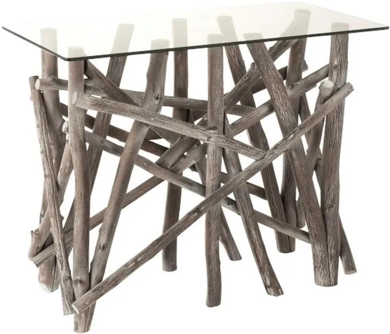 Konzolový dřevěný stůl se skleněnou deskou Branchy - 97*45*78 cm