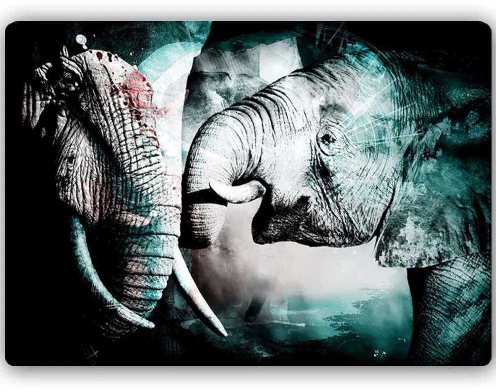 CARO Kovový obraz - Greeting The Elephants 2 60x40 cm
