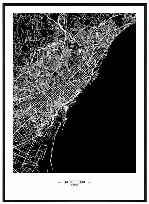 Barcelona map - 50x70 cm Obraz