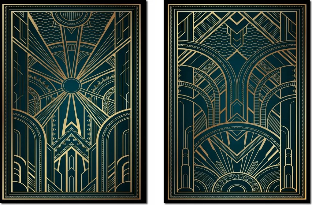 Obraz Plakáty V Rámu 53x73 cm Diptych Sada 2 obrazů Artdeco Černá P1708