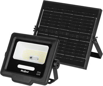 Solární reflektor REBEL URZ3626, 500lm, IP65, 6800K, 3,2 V, 4000mAh, 6W, černá