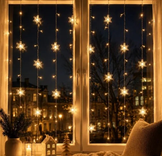 Vánoční LED závěs se sněhovými vločkami 95 LED