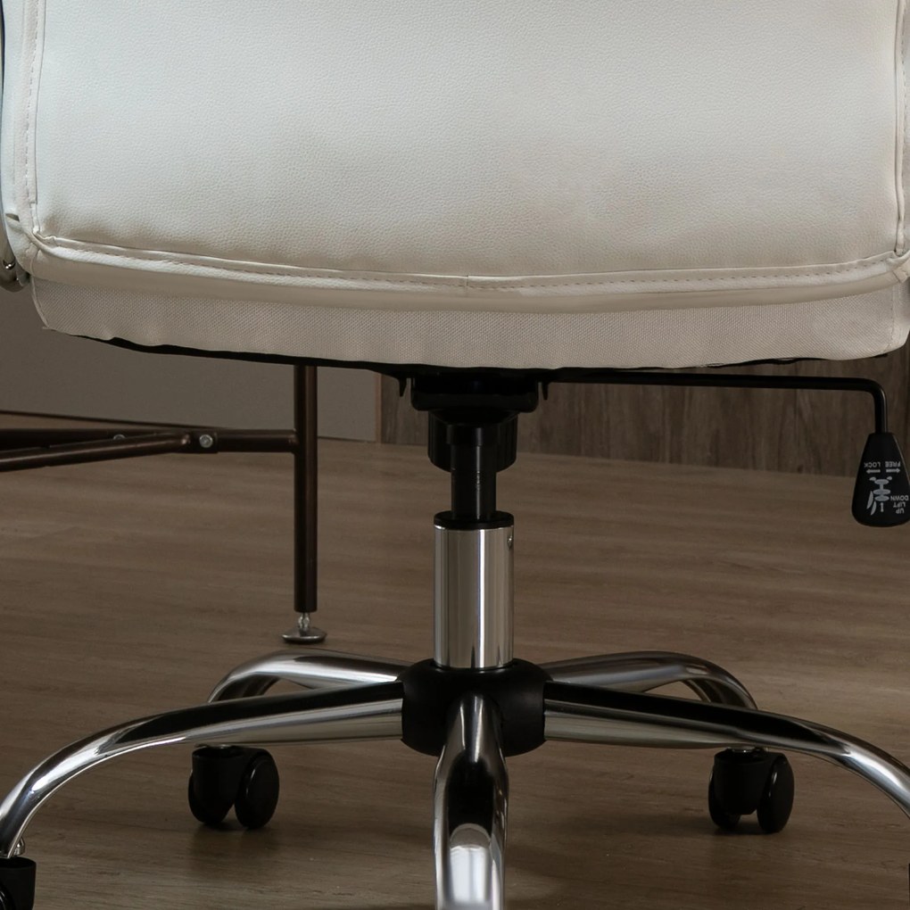 Kancelářská židle Vinsetto imitace kůže, ergonomická kancelářská židle, otočná židle s houpací funkcí, výškově nastavitelná, bílá
