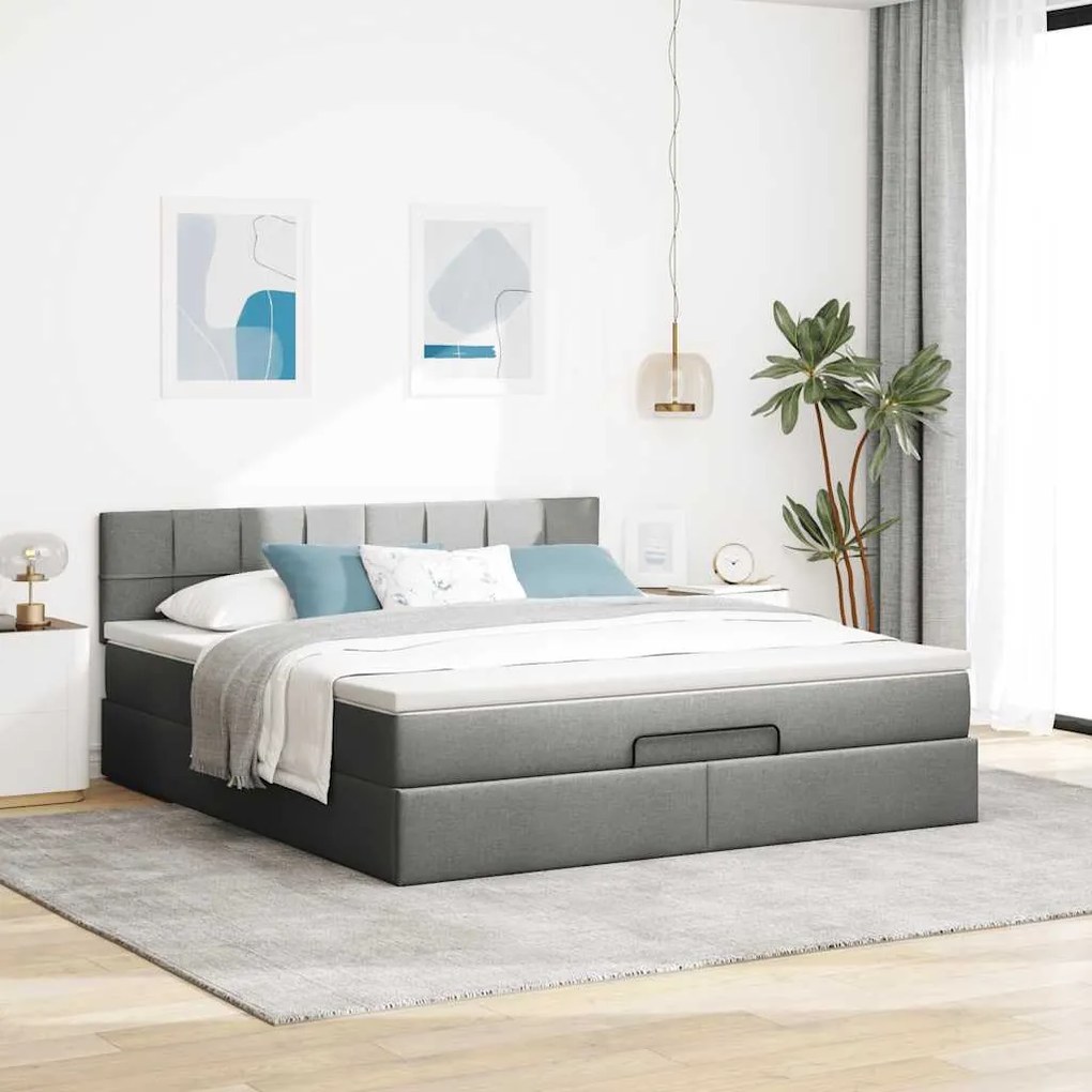 Osmanský rám postele s matrací tmavě šedá 180x200cm textil 3311478