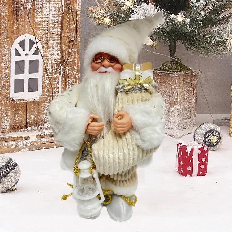 Vánoční dekorace, zpívající a tančící Santa Claus držící lucernu a nosící dárky, 36cm