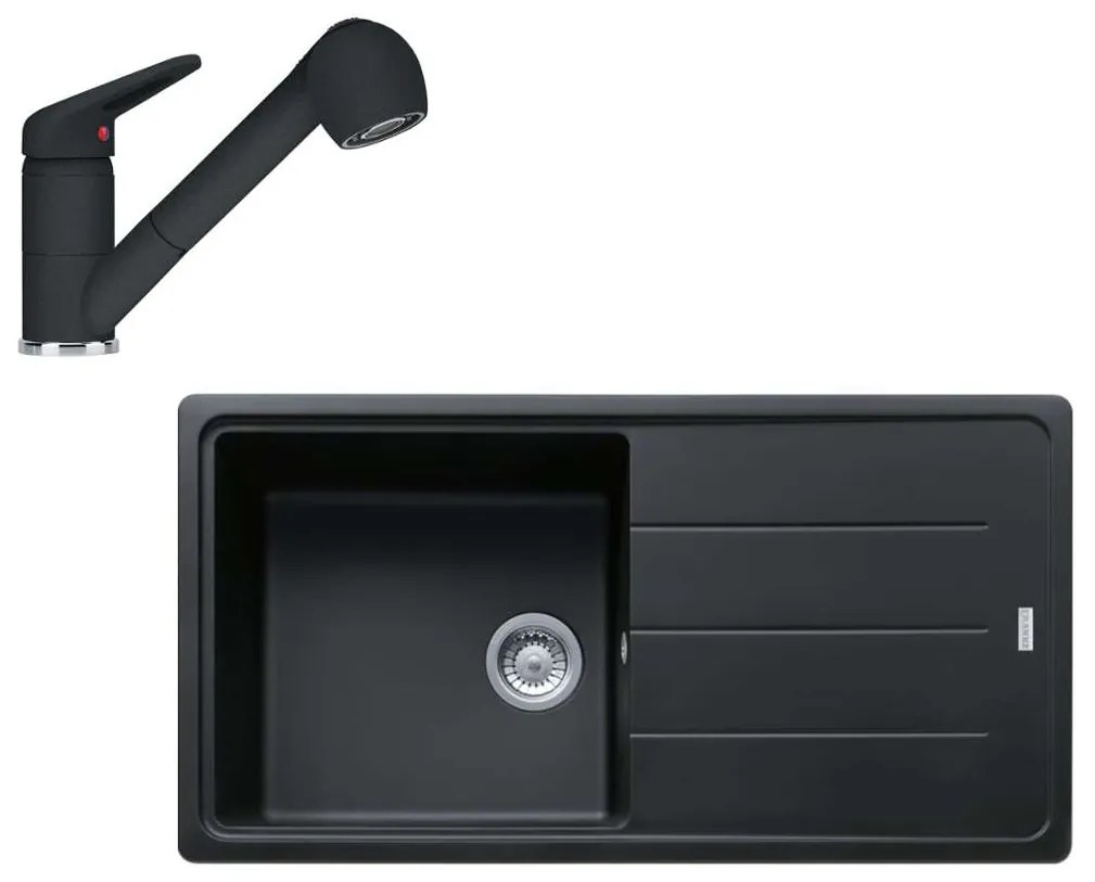 Franke - Kuchyňský set G138, fragranitový dřez BFG 611 a baterie FC 9547.424, onyx 114.0510.594