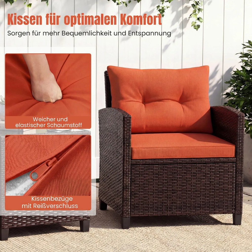 Costway Ratanový set zahradního nábytku, 3dílný balkonový nábytek
