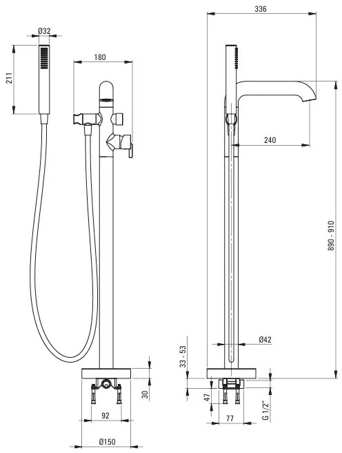 Deante Bath mixer, freestanding, with shower set
